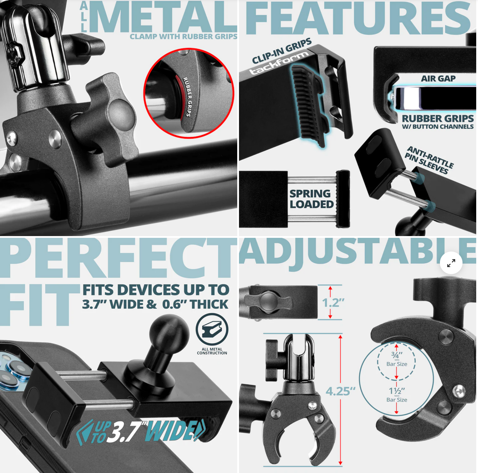 TACKFORM 20 MAXX MOTORCYCLE PHONE MOUNT | ADJUSTABLE BAR CLAMP 3/4 ...