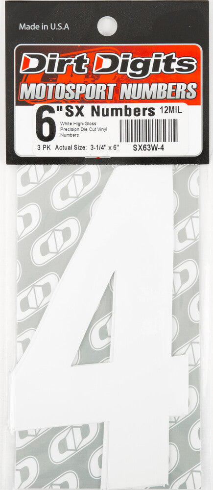 Dirt Digits 09-6504 SX63W-4 Super X Competition Stick-on Numbers ...